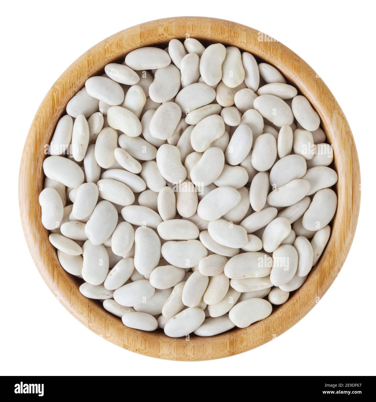 White beans in wooden bowl isolated on white background with clipping ...