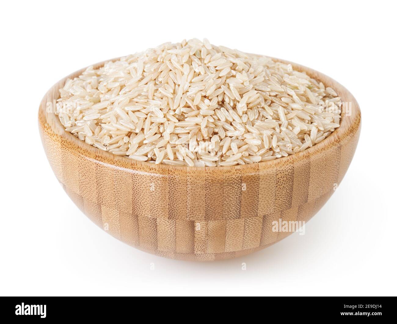 Brown rice in wooden bowl isolated on white background with clipping ...