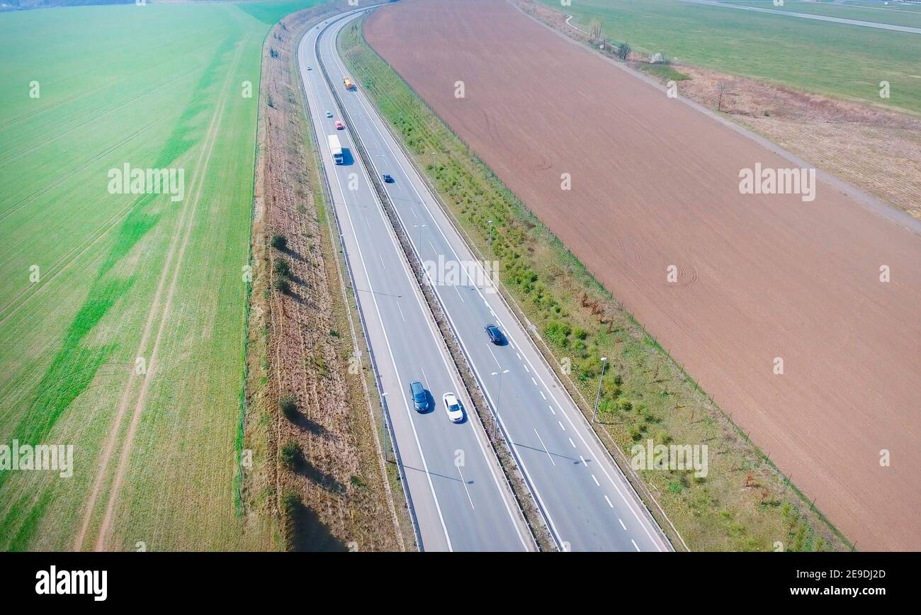 Aerial view of highway across countryside, Czech republic, Europe Stock ...