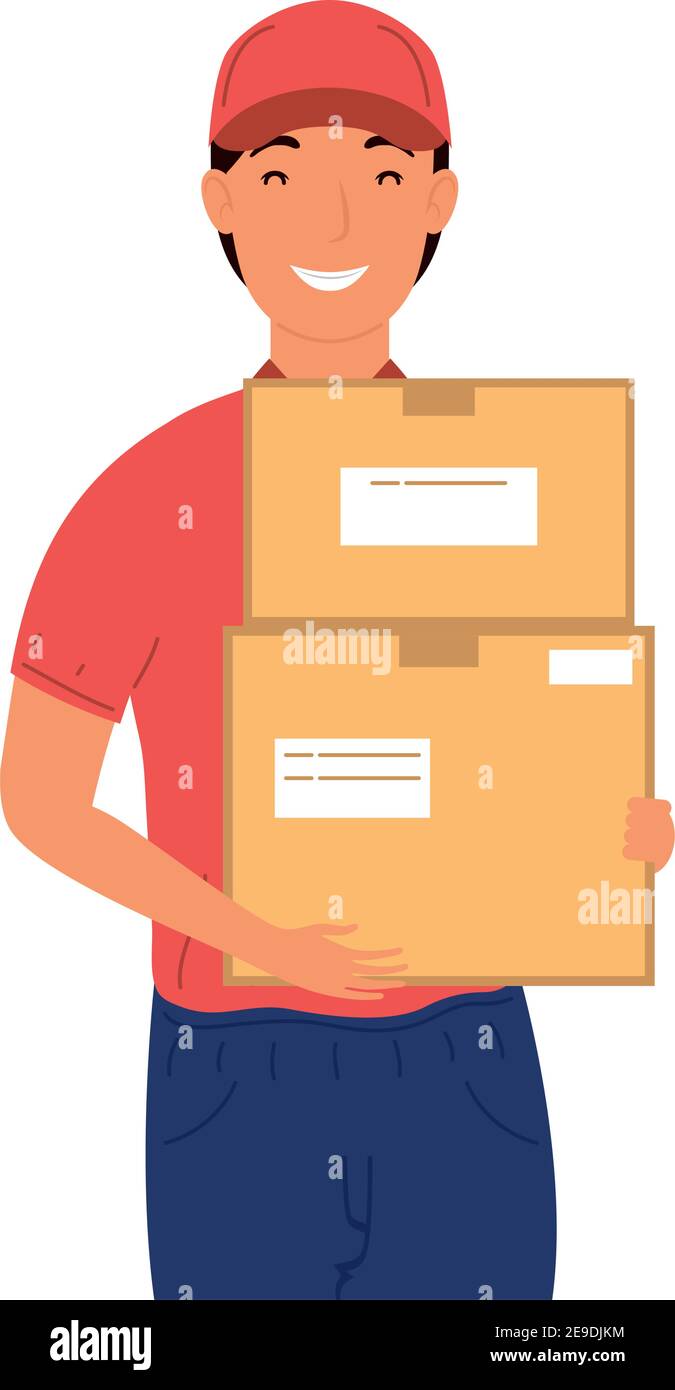 delivery service worker character lifting boxes carton vector ...