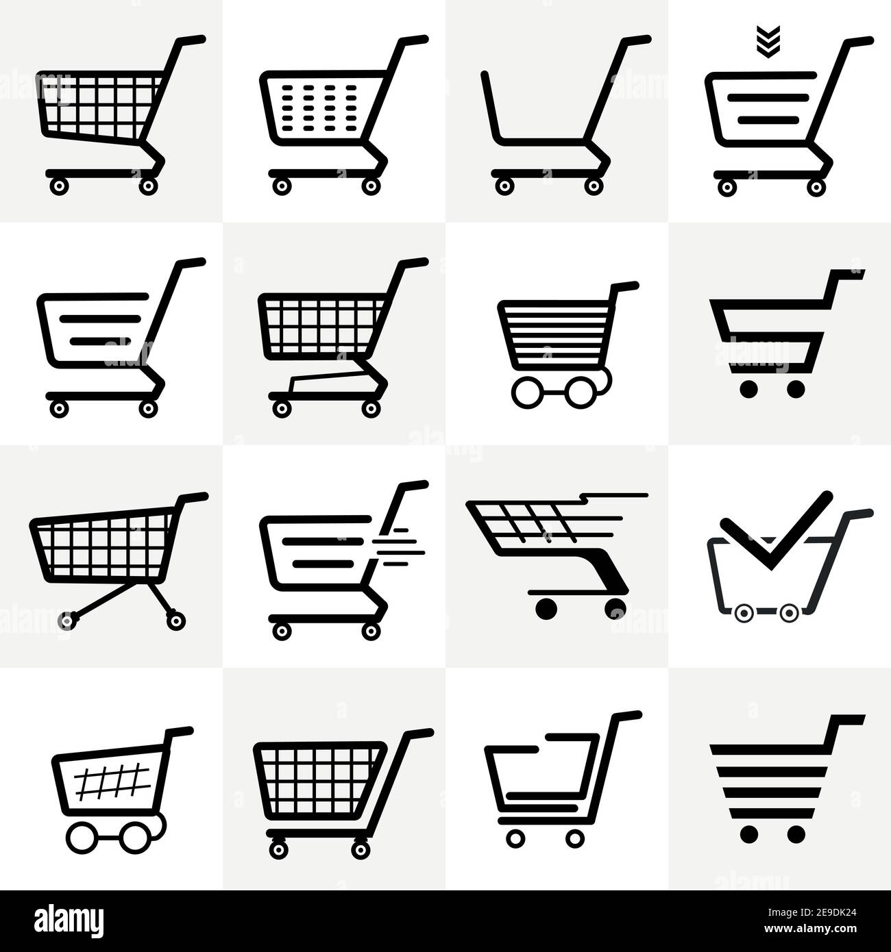 Set of 16 pieces abstract grocery carts on wheels from the supermarket ...