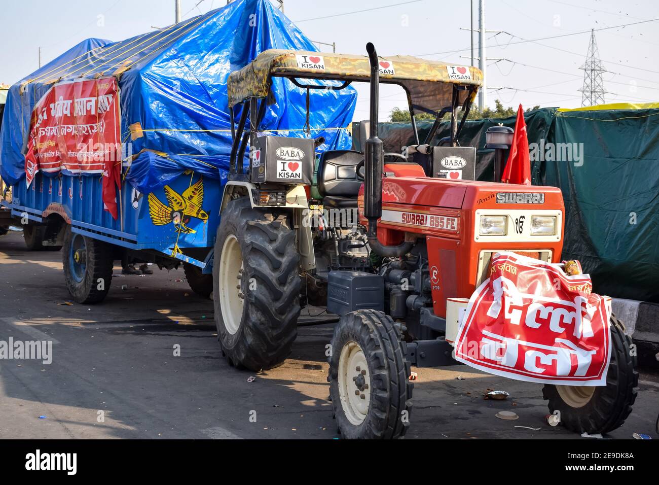 New Delhi, India – December 25 2020 : Tractors from various villages ...