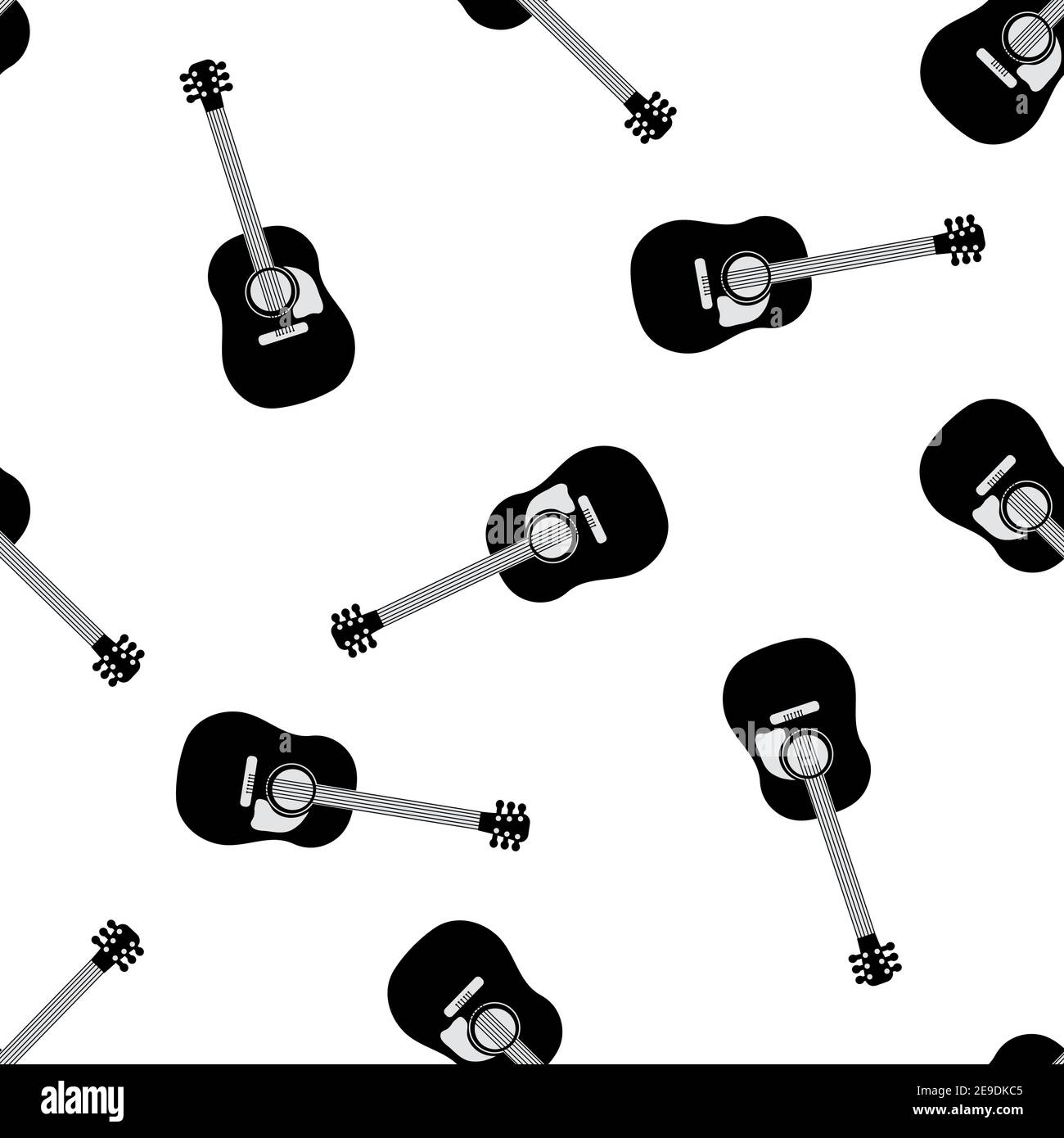 Acoustic guitar vector seamless pattern background. Black and white ...