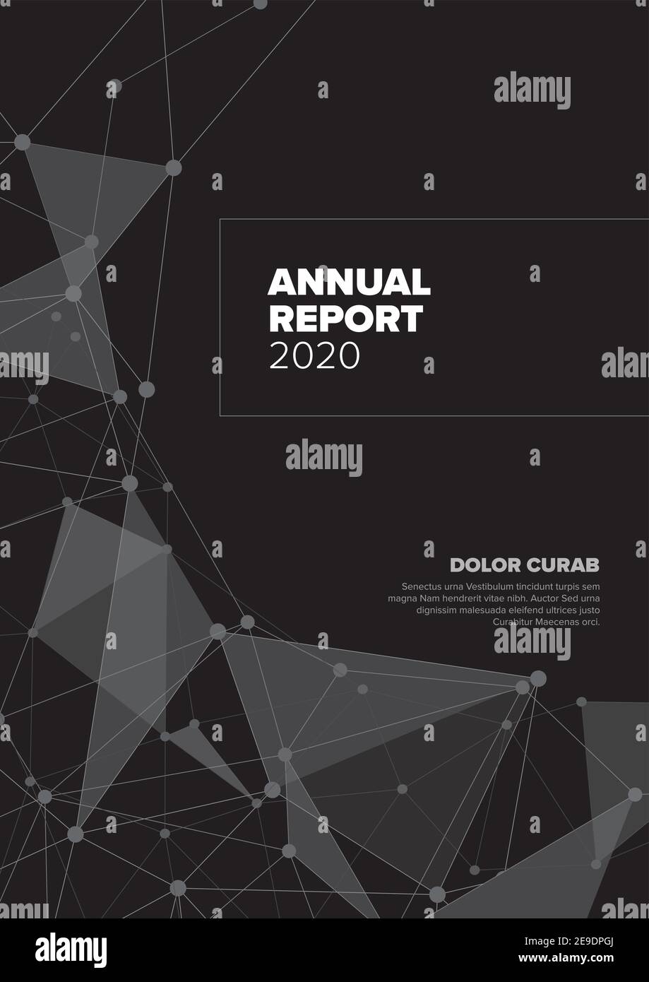 Vector abstract dark annual report cover template with sample text and ...