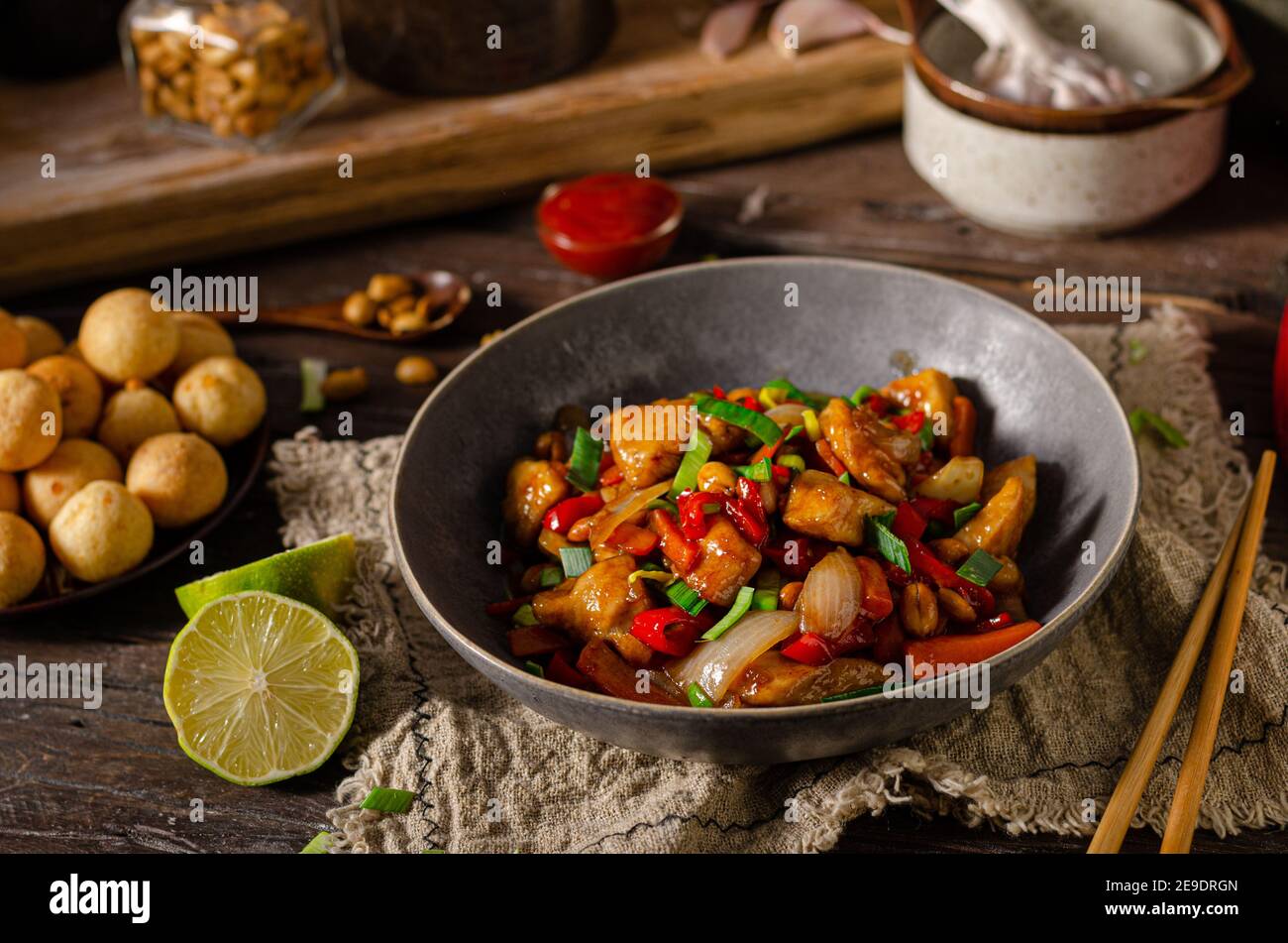 Original recipe with chicken, vegetable and nuts Stock Photo - Alamy