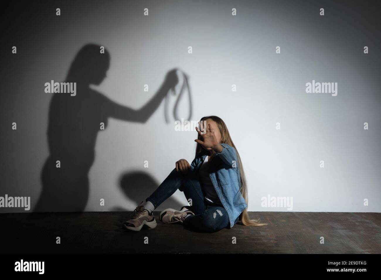 Domestic violence, abusing. Scared little caucasian girl, victim ...