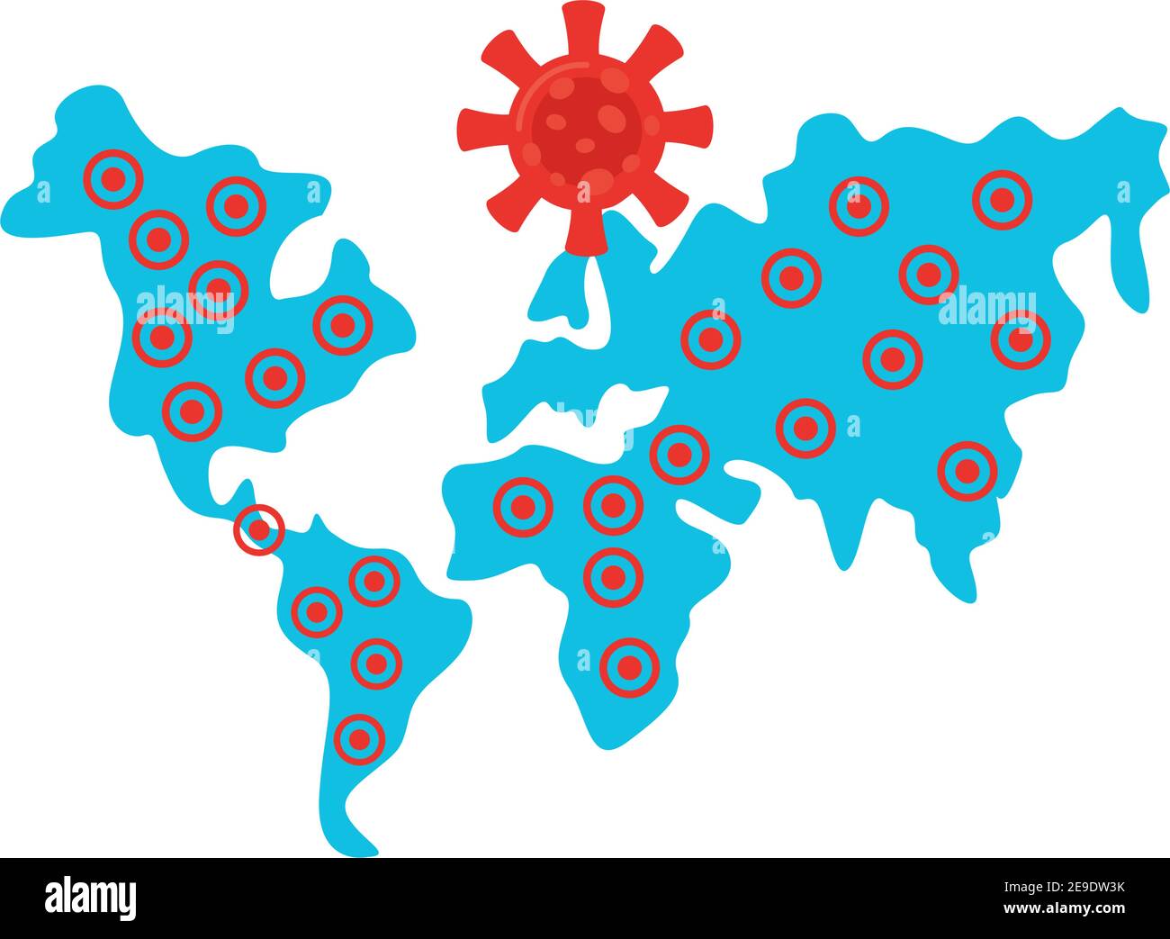 covid19 virus particles in earth planet maps vector illustration design ...