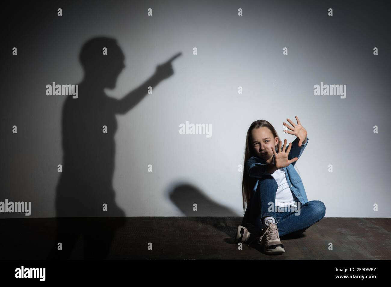 Domestic violence, abusing. Scared little caucasian girl, victim ...