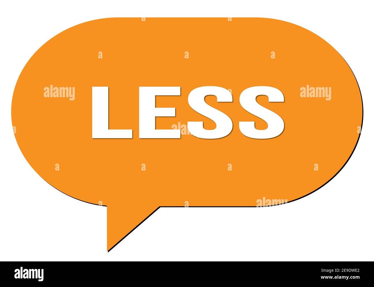LESS text written in an orange speech bubble stamp Stock Photo - Alamy