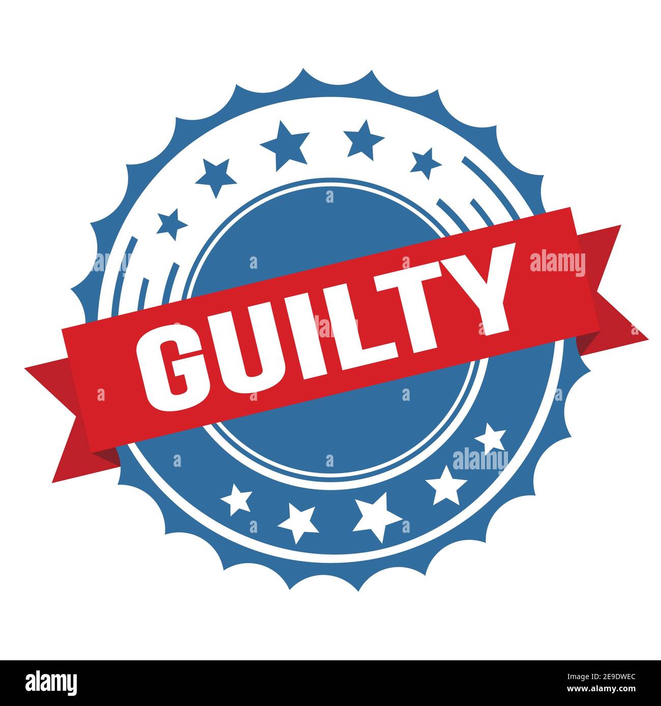 GUILTY text on red blue ribbon badge stamp Stock Photo - Alamy