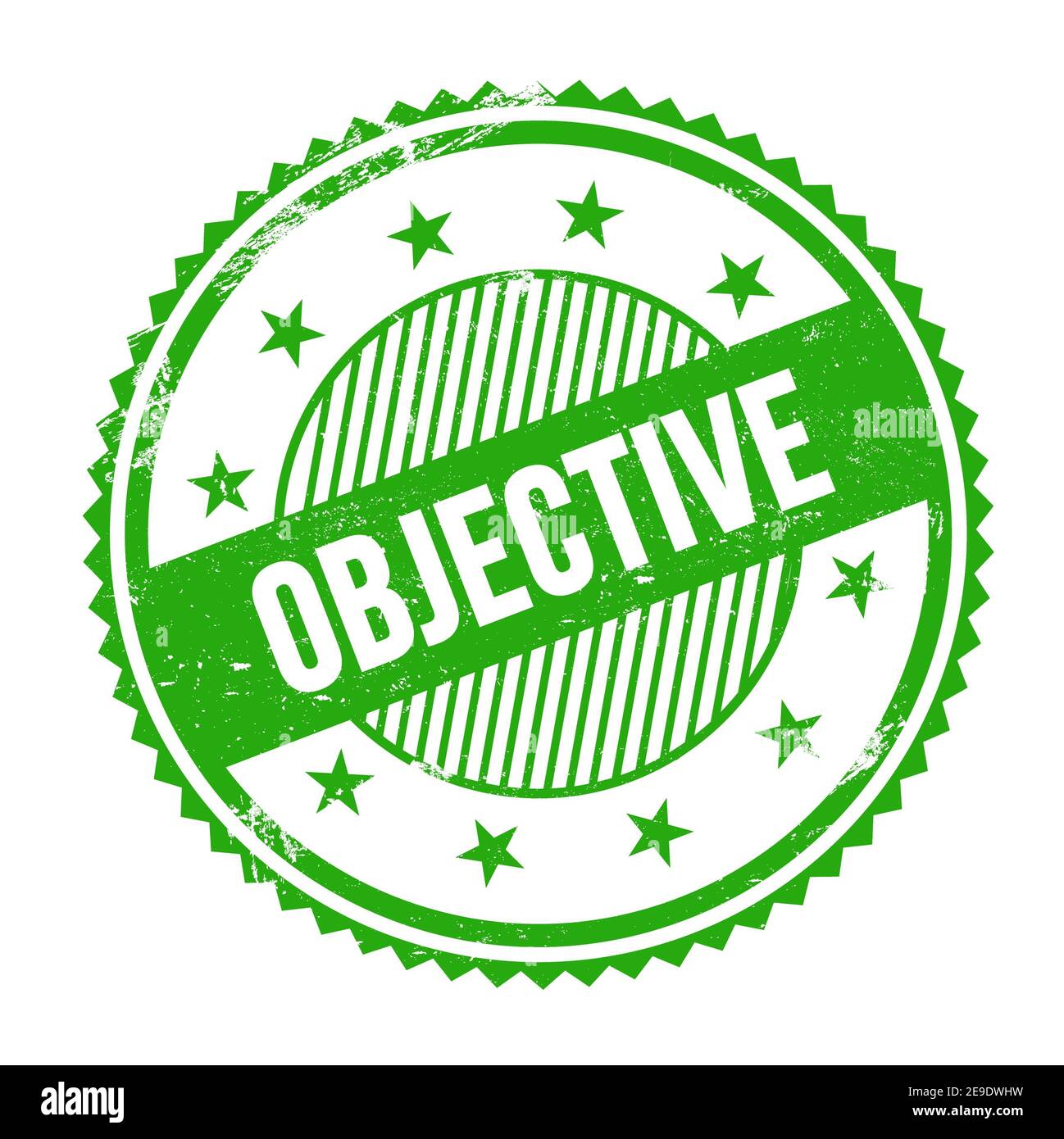OBJECTIVE text written on green grungy zig zag borders round stamp ...