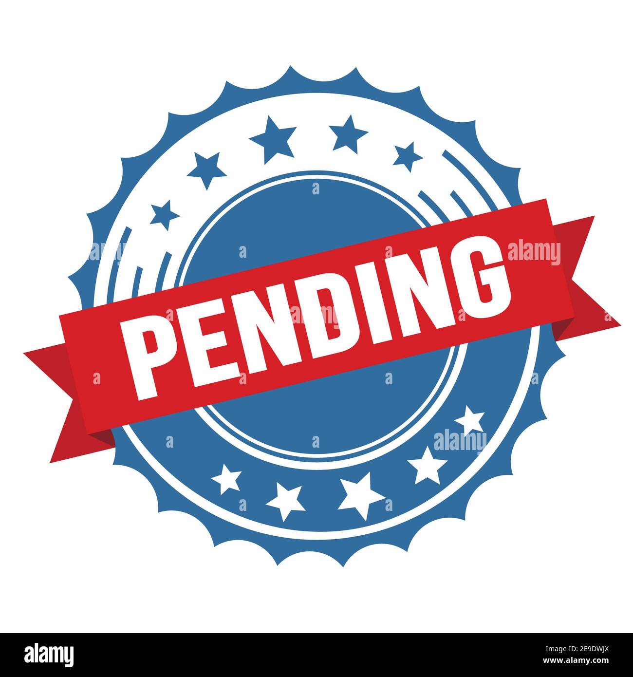 PENDING text on red blue ribbon badge stamp Stock Photo - Alamy