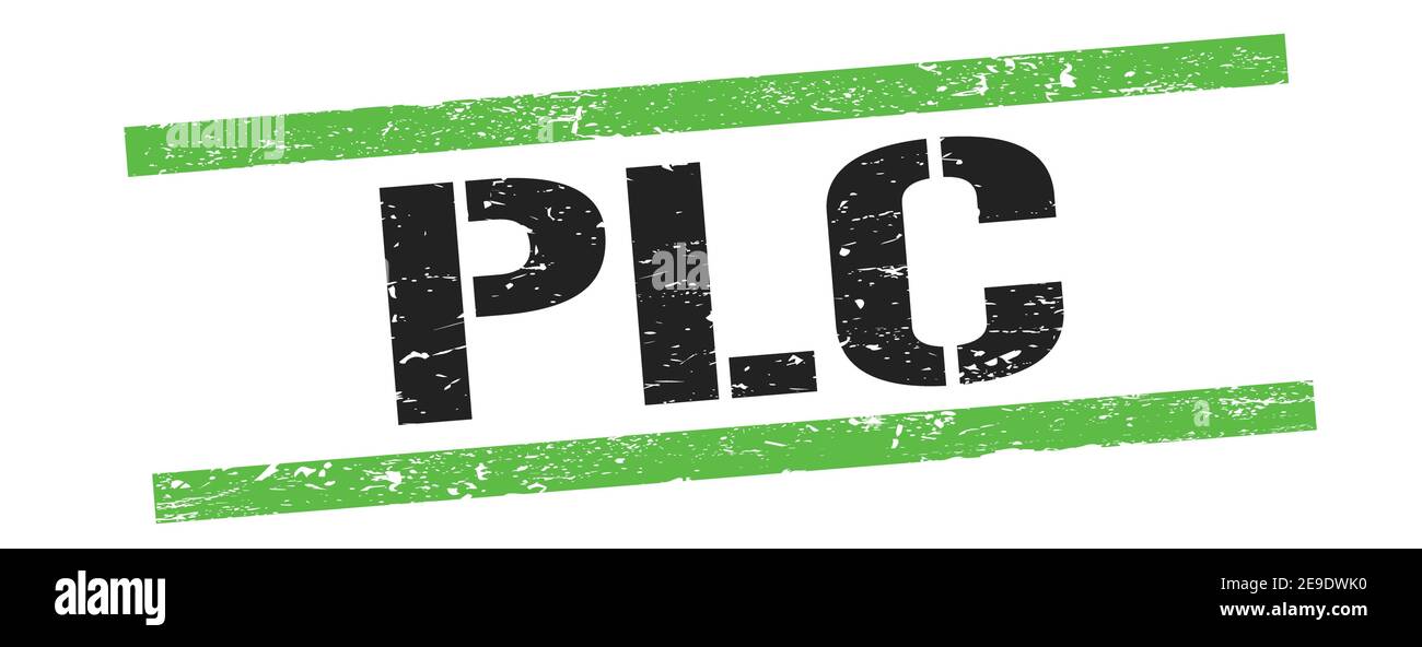 PLC text on black green grungy lines stamp sign Stock Photo - Alamy