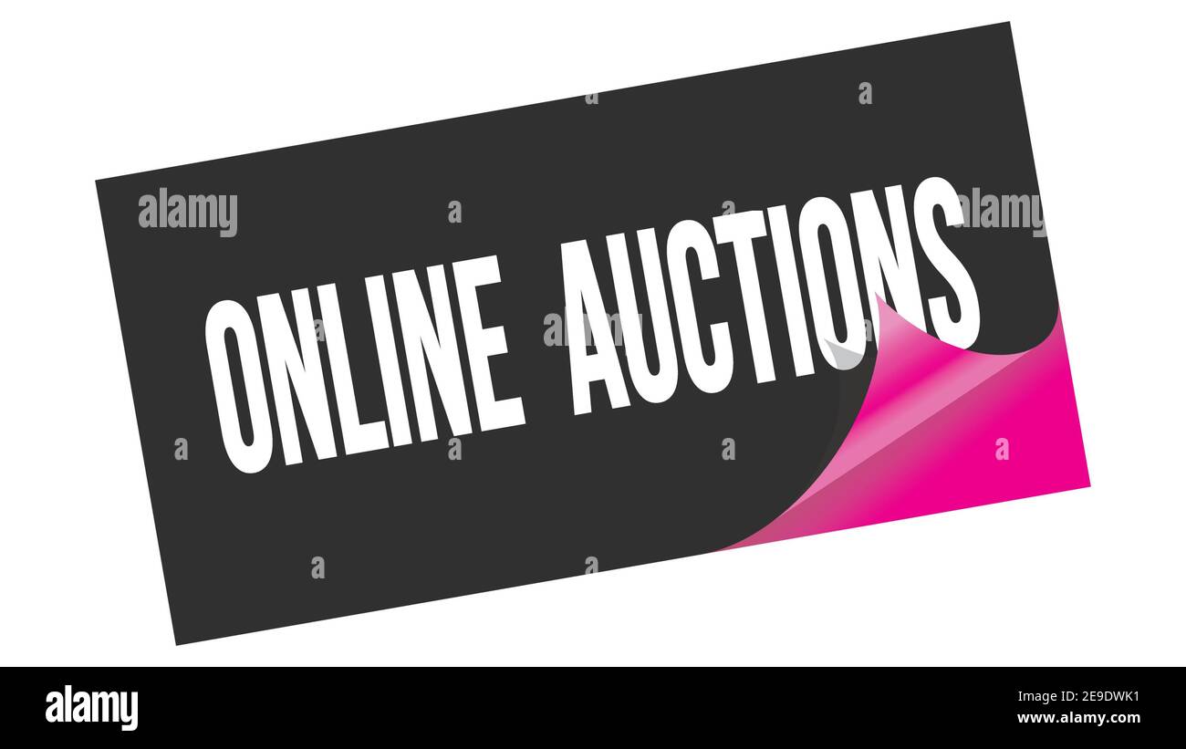ONLINE AUCTIONS text written on black pink sticker stamp Stock Photo ...