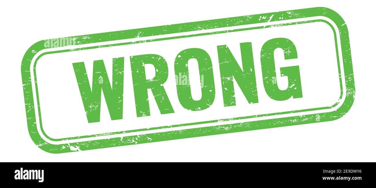 WRONG text on green grungy vintage rectangle stamp Stock Photo - Alamy