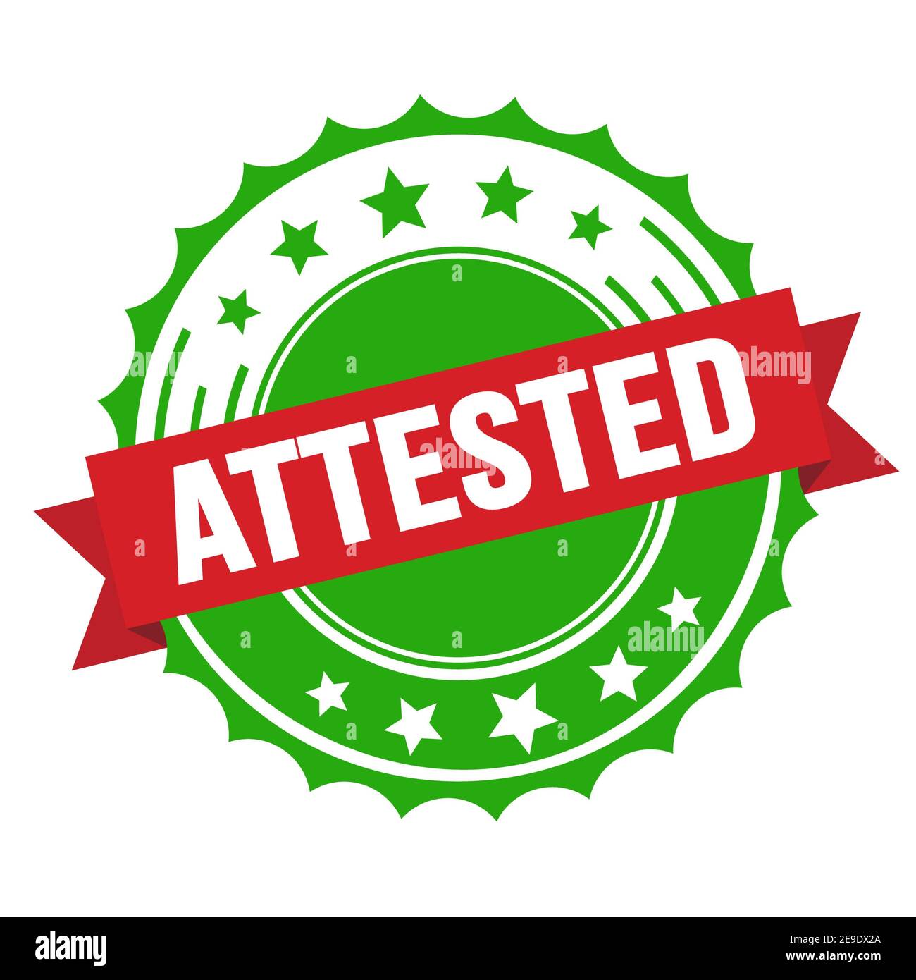 ATTESTED text on red green ribbon badge stamp Stock Photo - Alamy