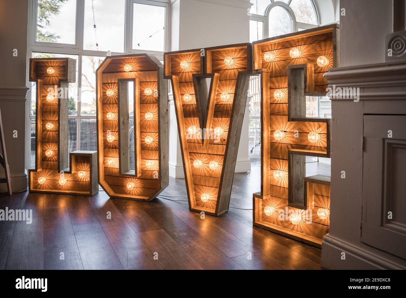 Wedding big tall love capital letters wooden rustic illuminated on ...