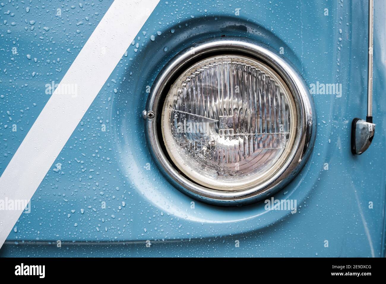 Blue wedding camper van rain on paint and round glass headlight with H4 ...