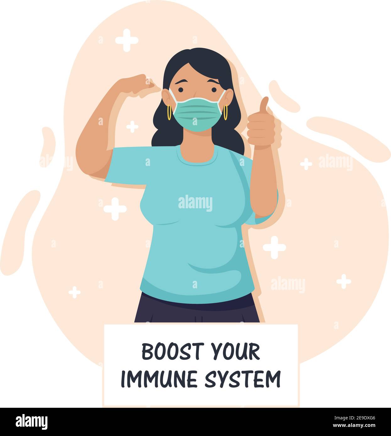 boost your immune system lettering with woman wearing medical mask ...