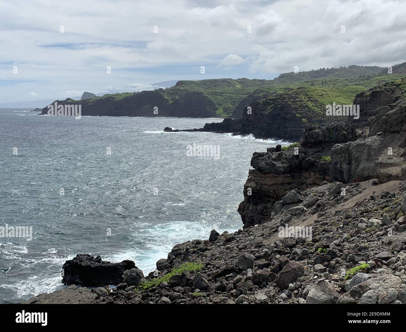 Beautiful scenery of ocean coastline landscape with volcanic rock ...