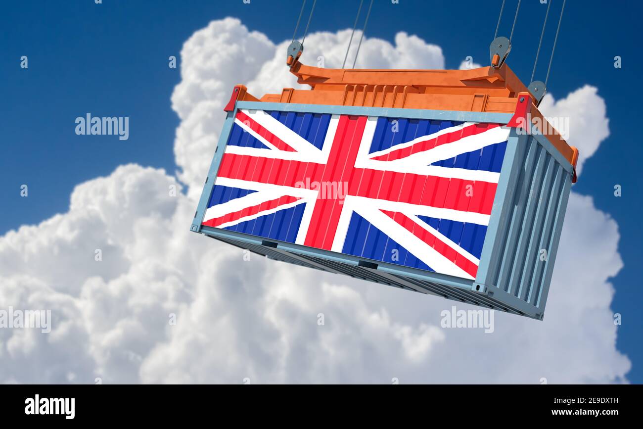 Shipping Container with United Kingdom flag - 3D Rendering Stock Photo ...
