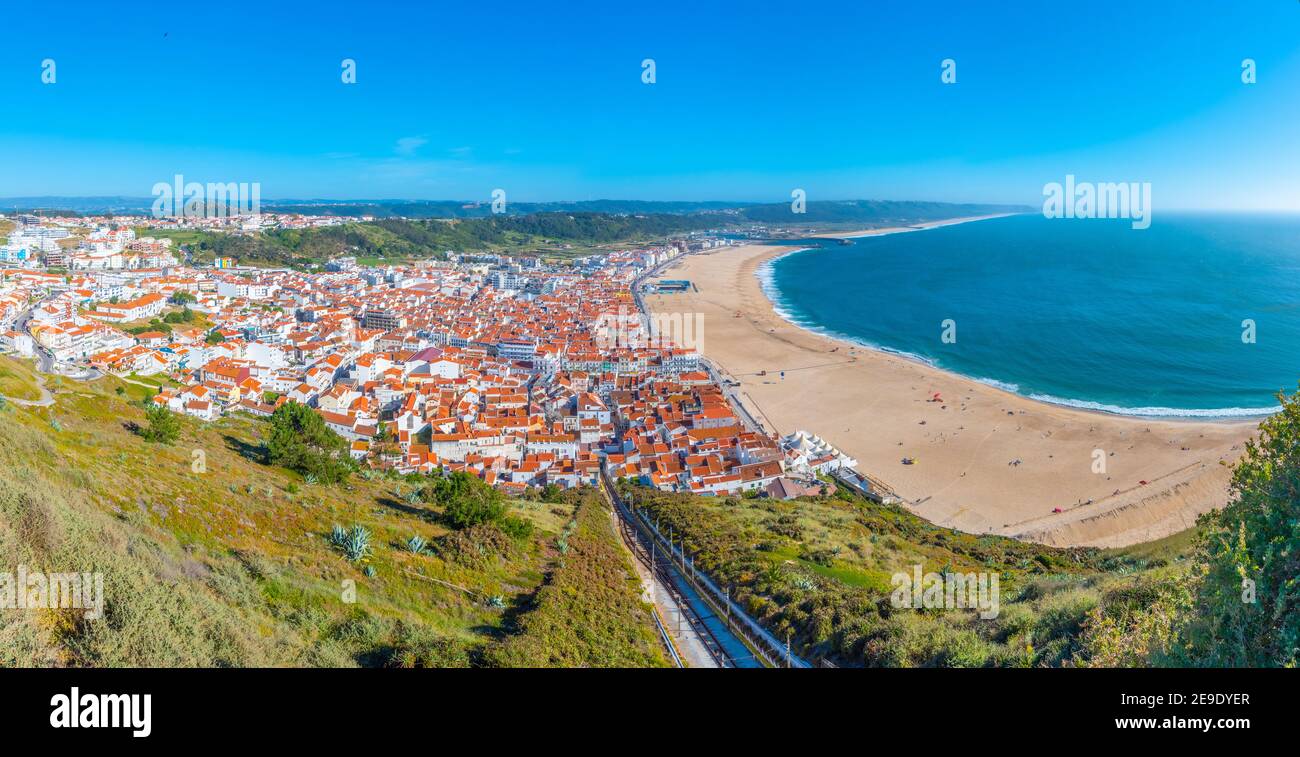 Aerial view of Portuguese seaside town Nazare Stock Photo - Alamy