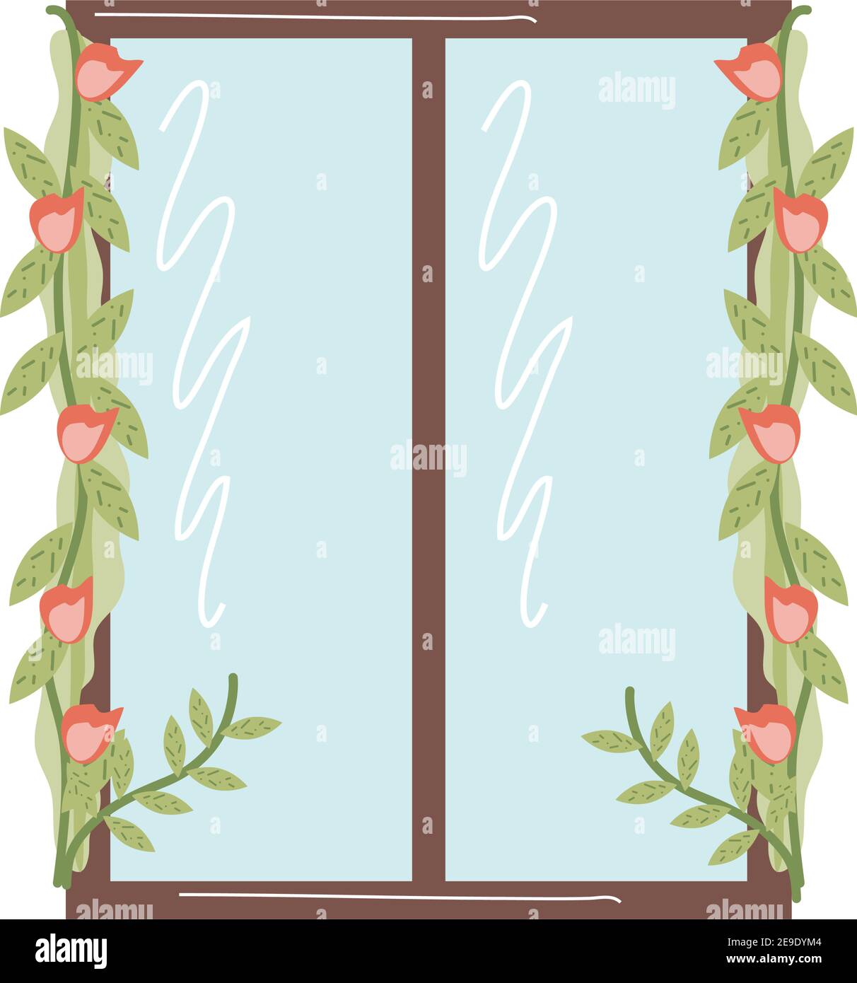 home garden window with flowers frame decoration vector illustration ...