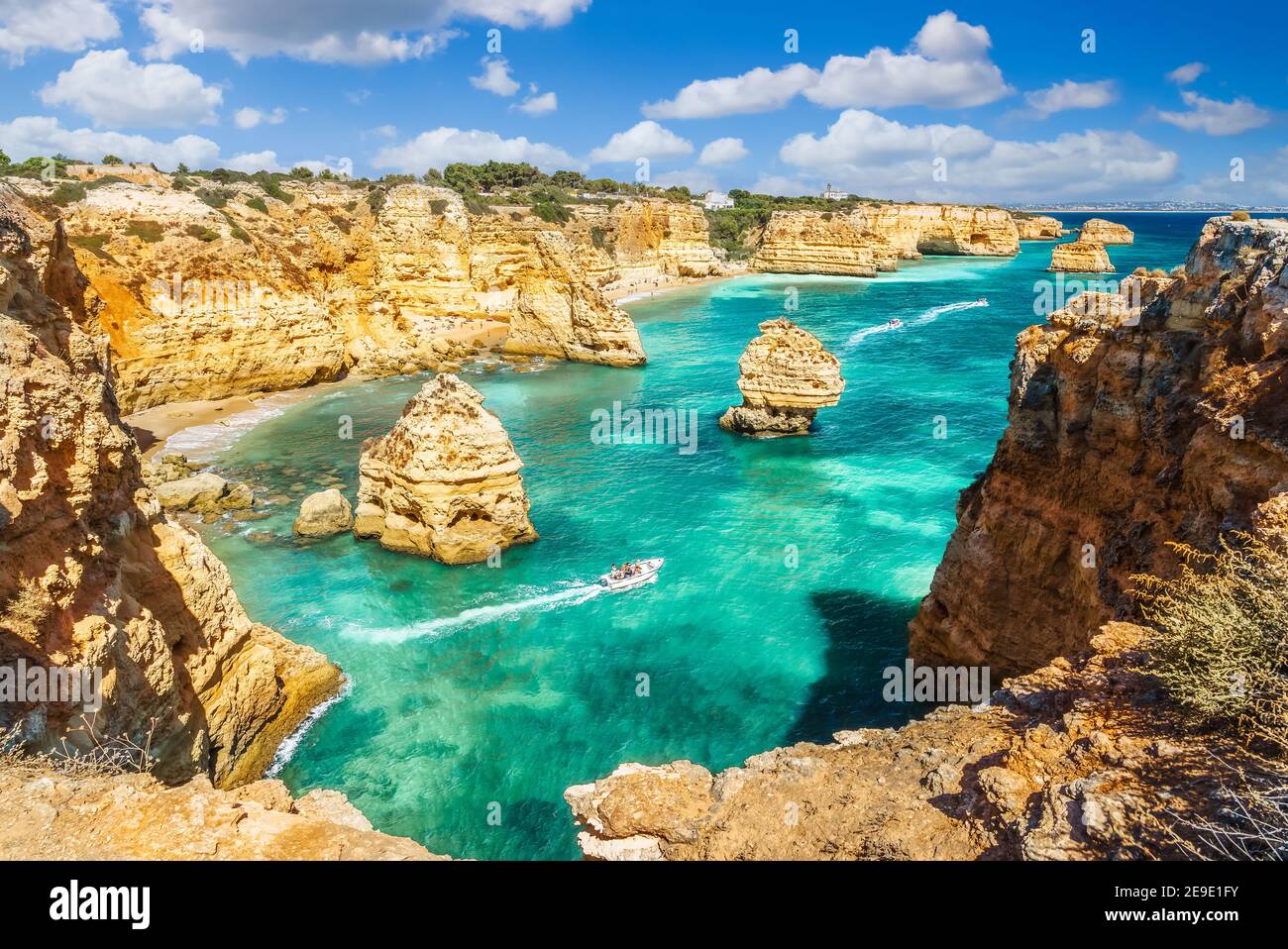 Landscape with beautiful Praia da Marinha, one of the most famous ...