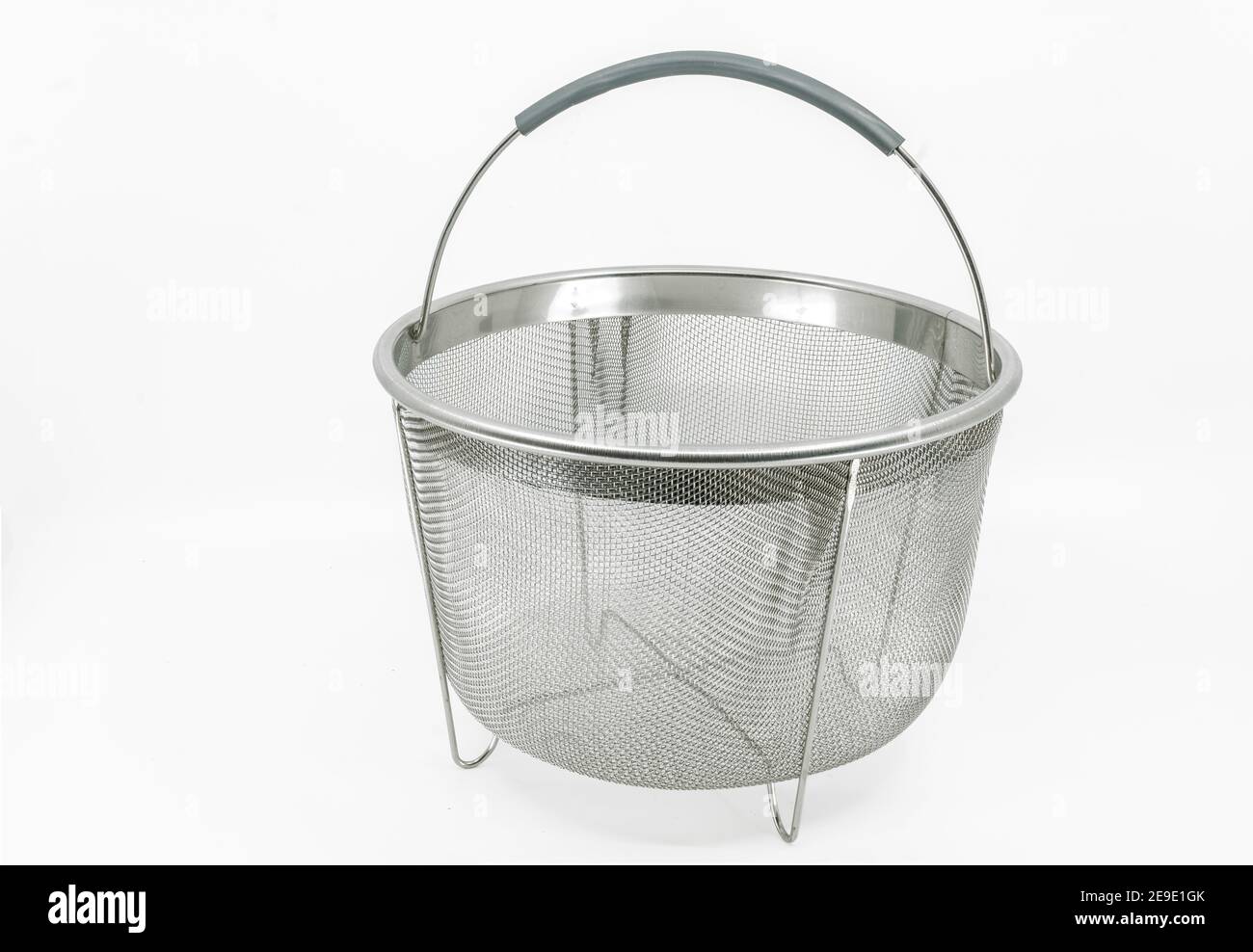 Isolated modern mesh basket on white background, empty stainless steel ...