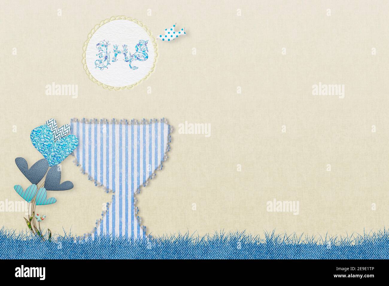 First holy communion invitation background. Cloth chalice, host, dove ...