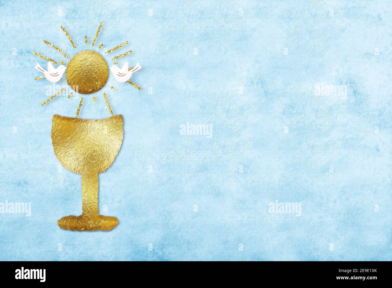 First holy communion invitation card. Gold leaf chalice and consecrated ...