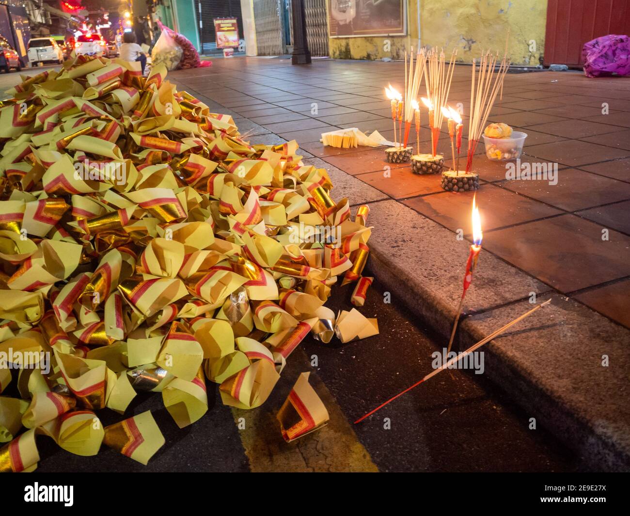 Asian Hungry Ghost day, paper money burning at bone fire, Buddhist and ...