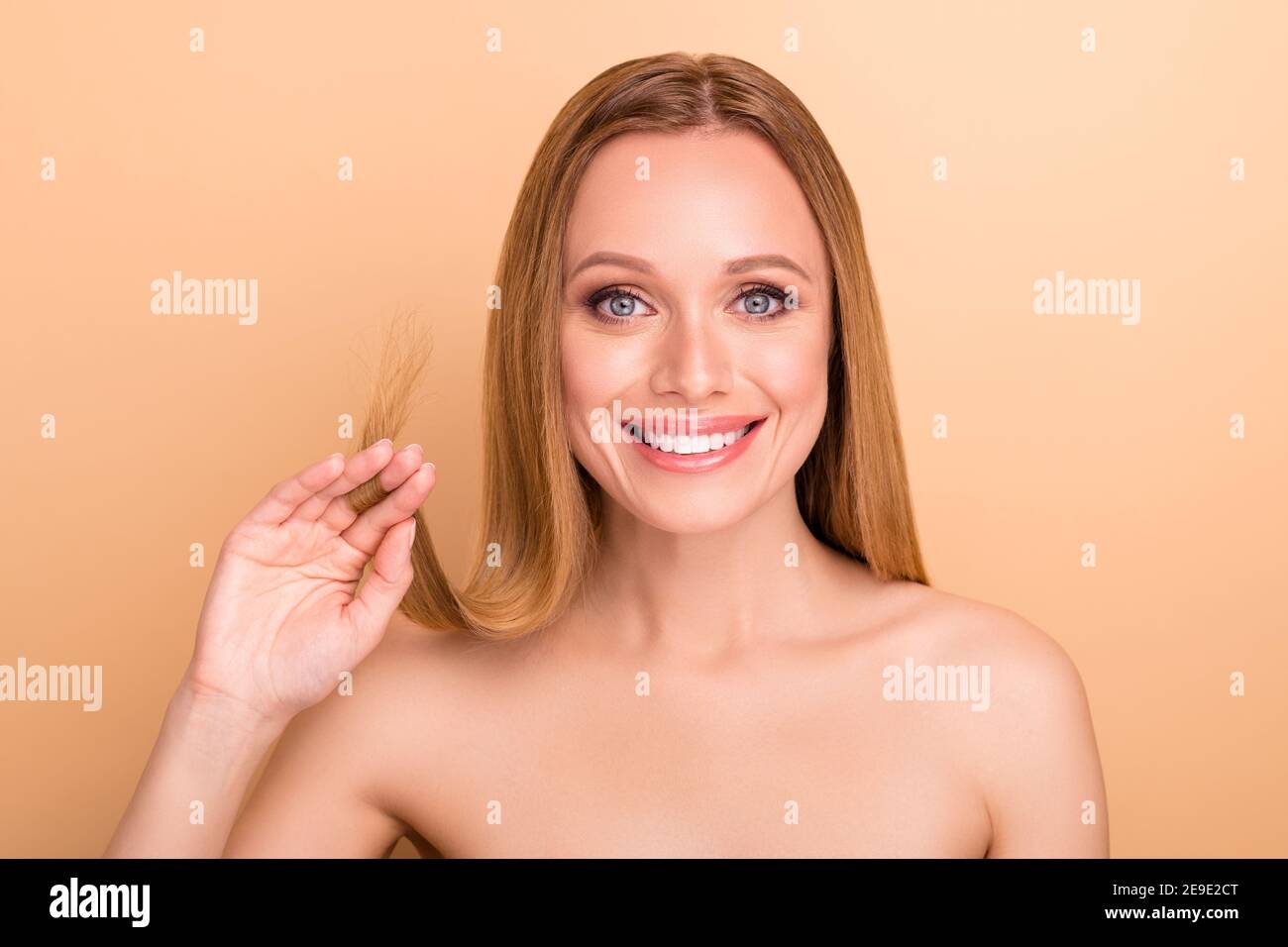 Close-up view portrait of nice attractive cheerful girl holding in hand ...