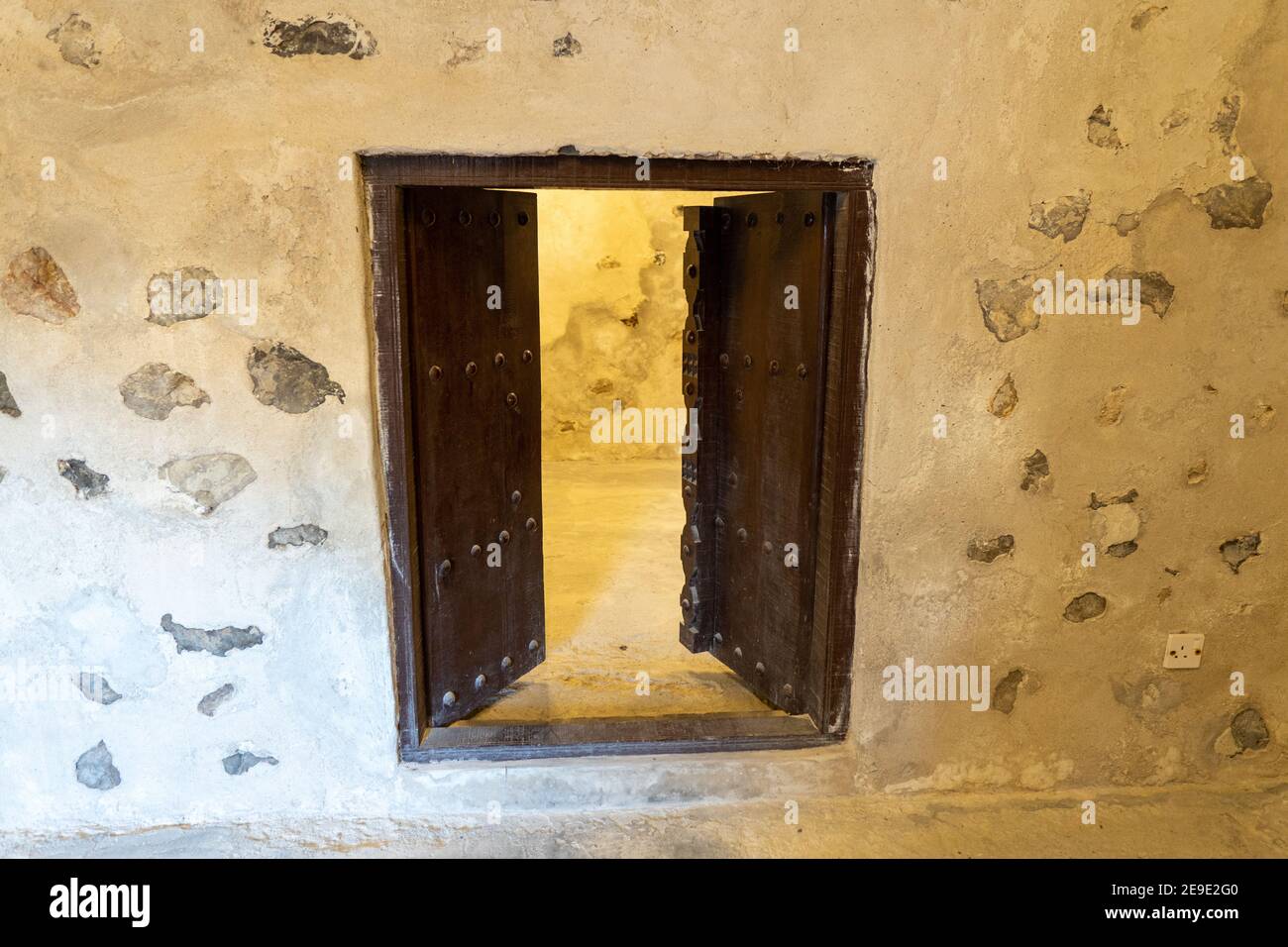 Ancient Museum open small door inside a middle eastern fort at the Ras ...