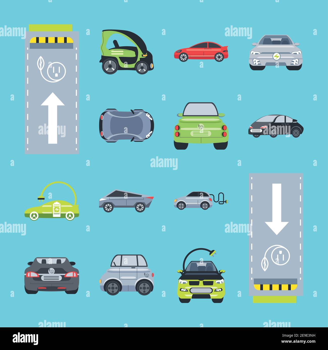 electric car different vehicles and parking zone icons vector ...
