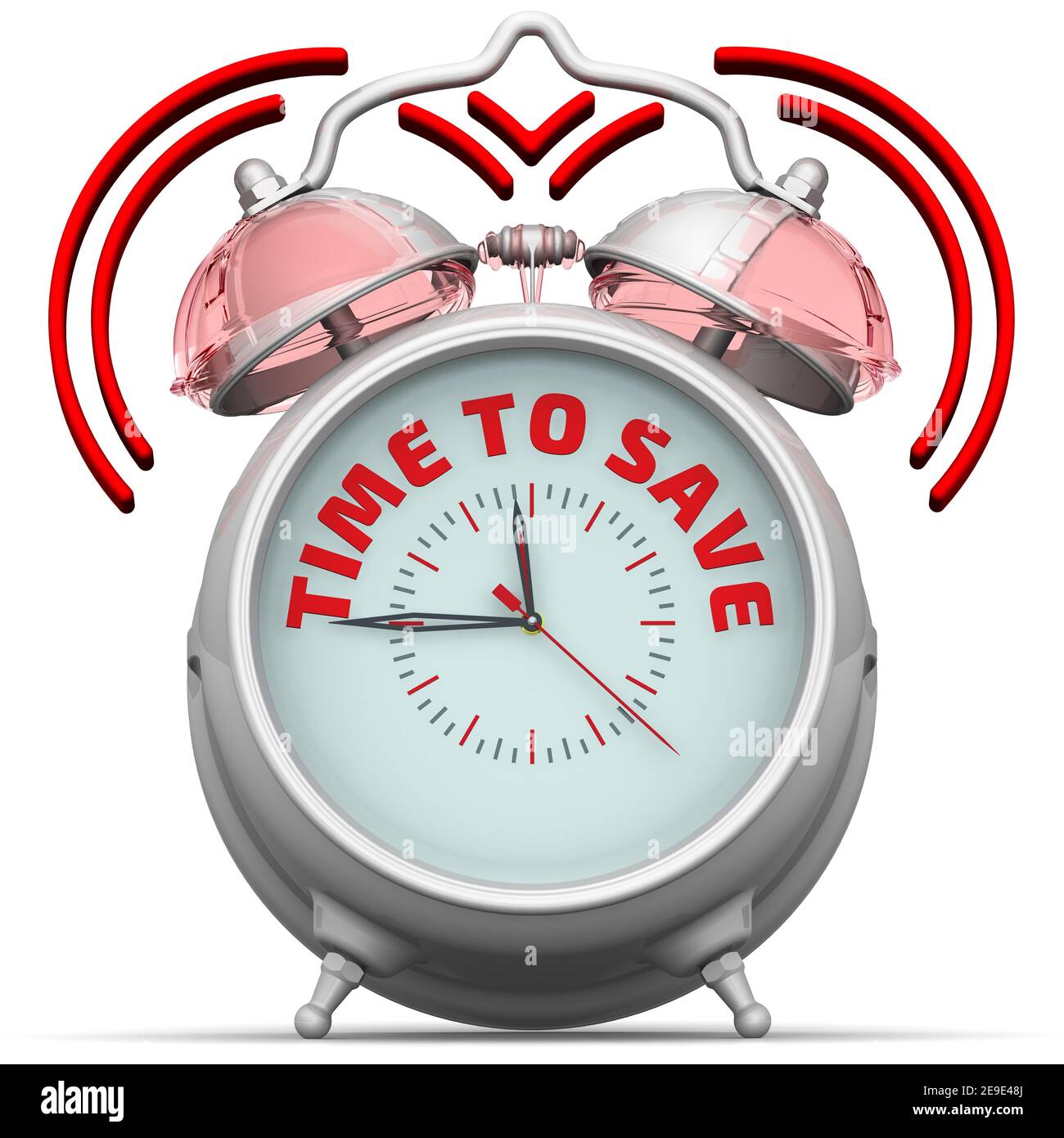 Time to save. The alarm clock with an inscription. Alarm clock with the ...
