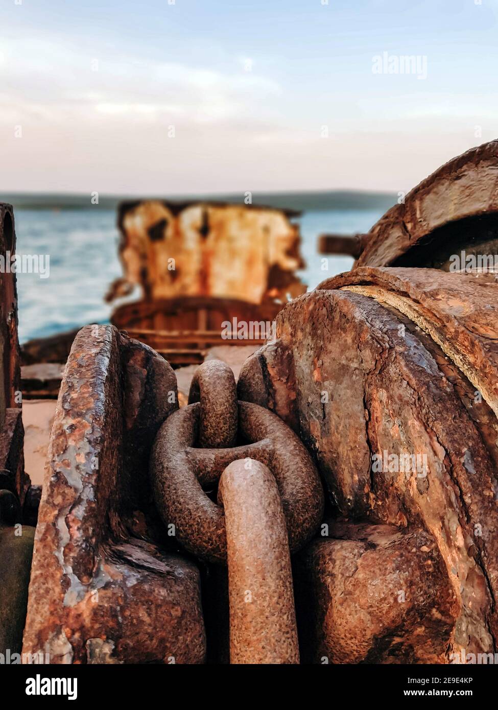 Close-up of rusty chains on abandoned ship. Sea, nautical, chain link ...