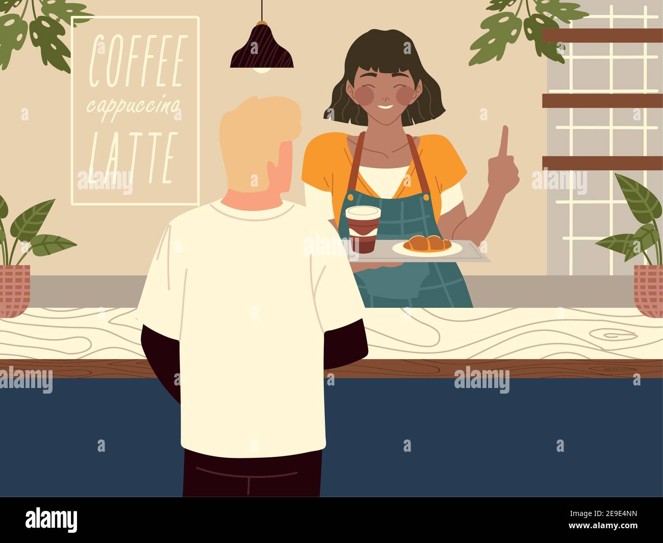 waitress in the coffee shop serves customer vector illustration Stock ...