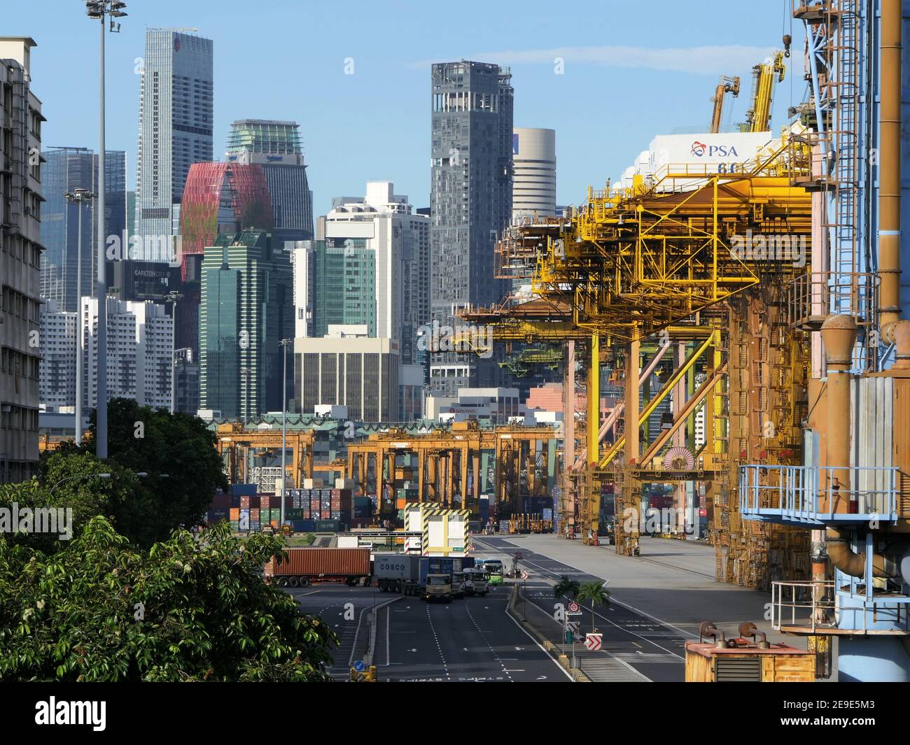 Port of Singapore, Containers Cargo truck transporting delivering Stock ...