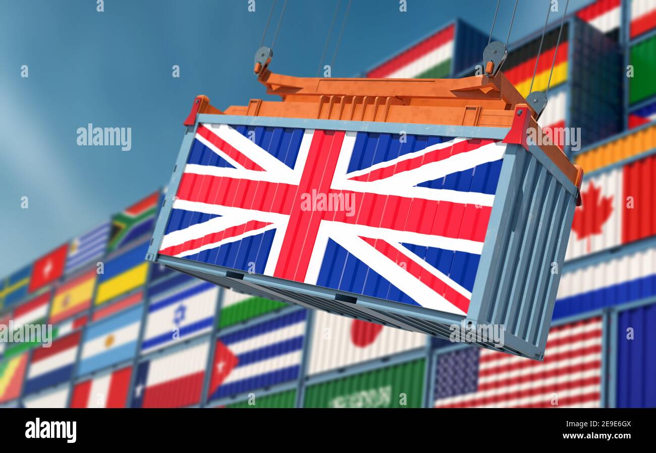 Shipping Container with United Kingdom flag - 3D Rendering Stock Photo ...