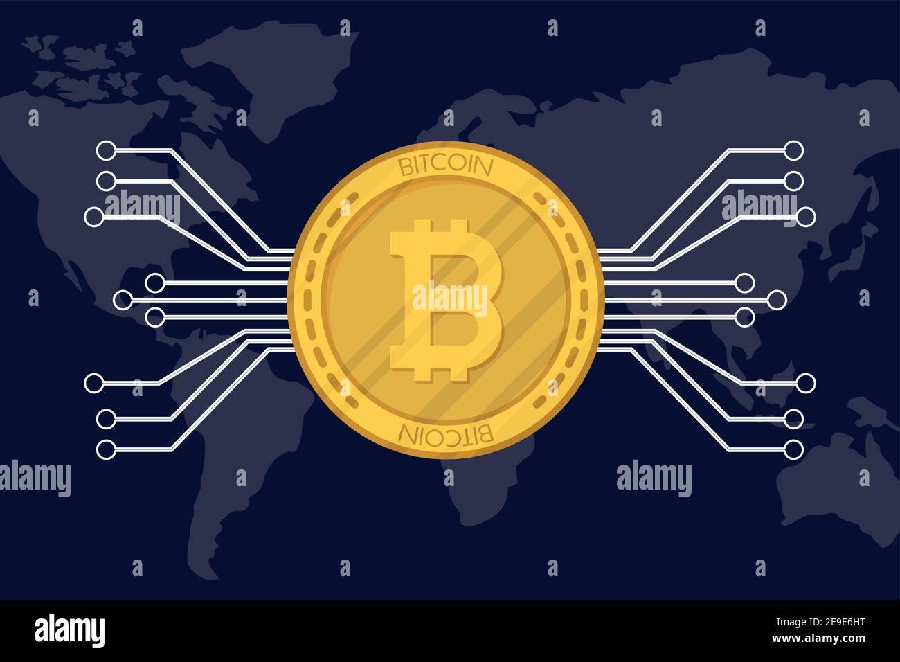 bitcoin with circuit and earth maps crypto currency vector illustration ...