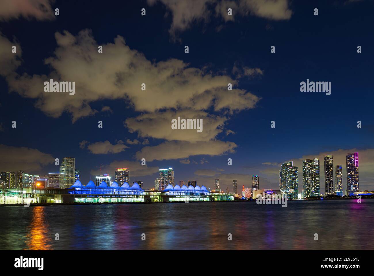 Miami night downtown, city Florida. Miami city skyline panorama with ...