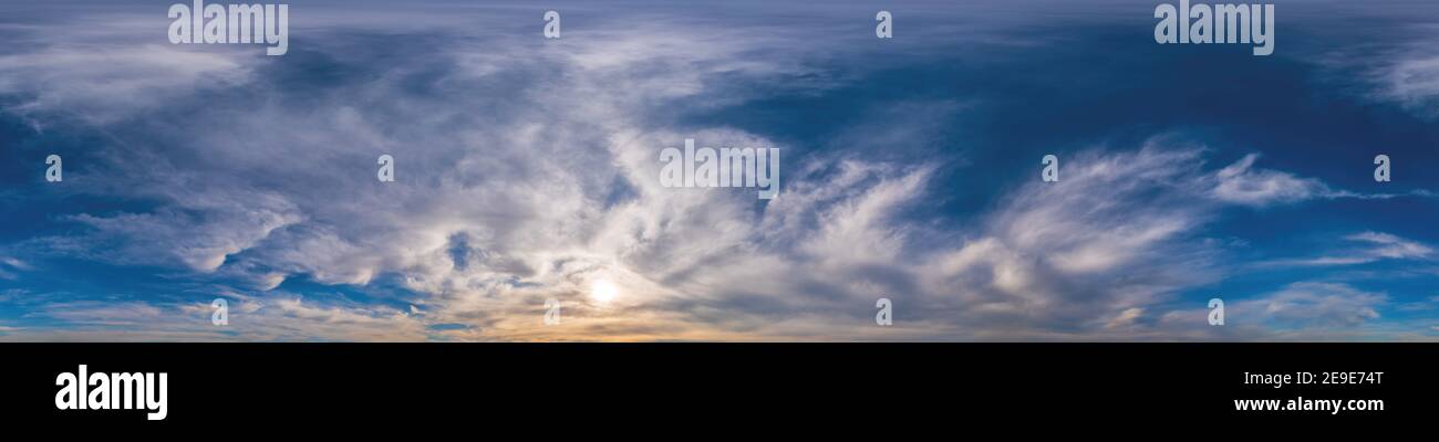 Sunset sky panorama with Cirrus clouds in Seamless spherical ...