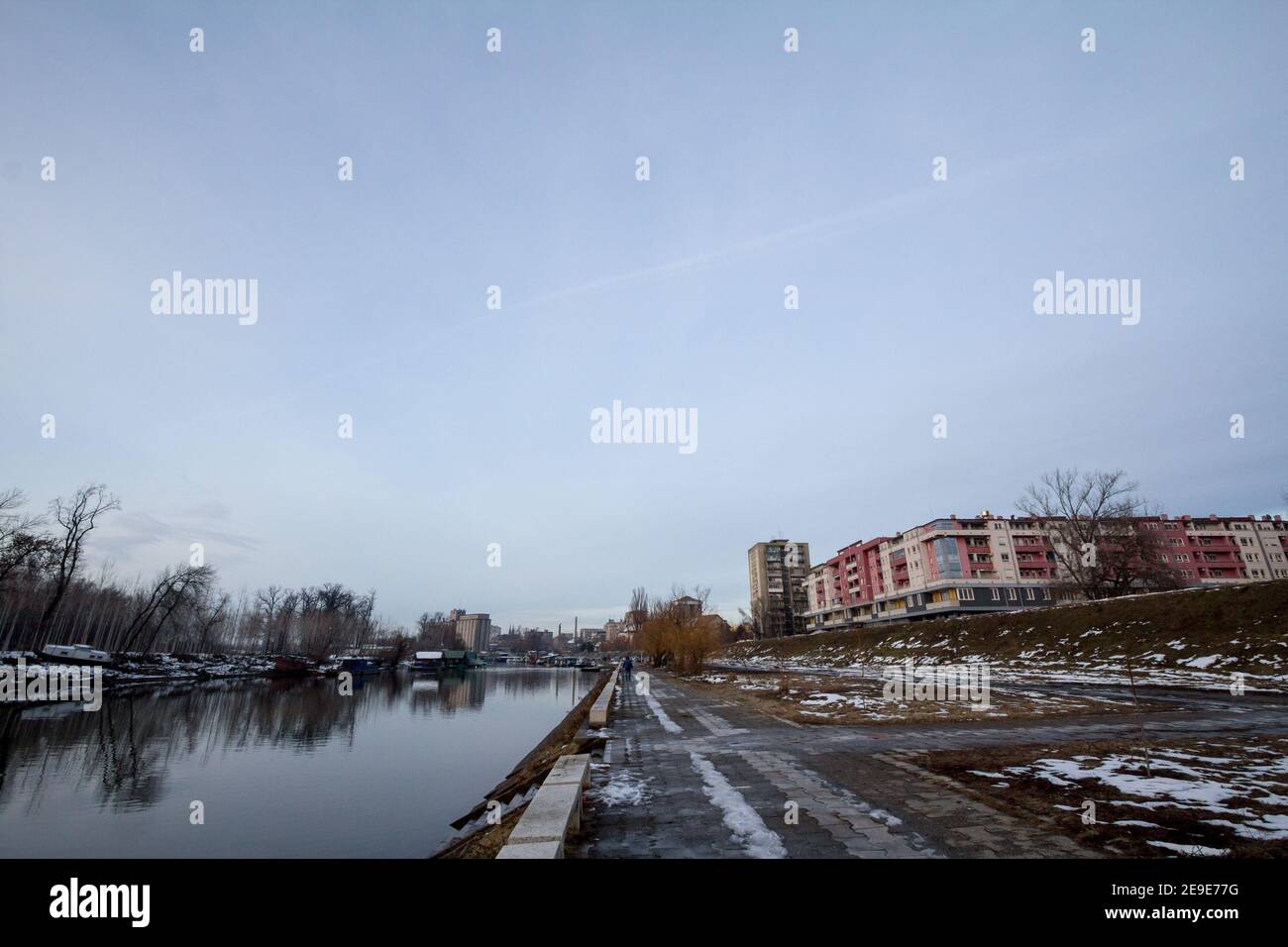PANCEVO, SERBIA - DECEMBER 23, 2018: Panorama of Tamis river, on ...