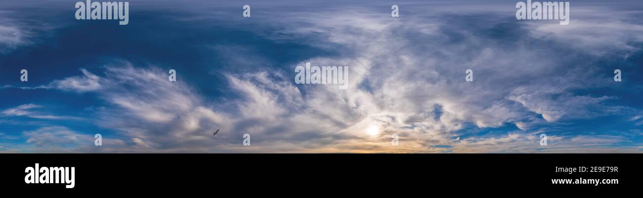 Sunset sky panorama with Cirrus clouds in Seamless spherical ...