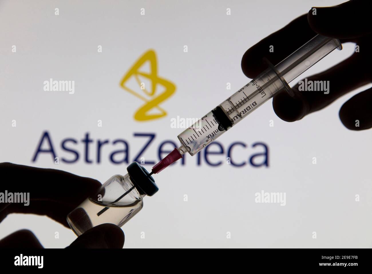 OXFORD, UK - February 2020: Covid vaccine syringe in front of ...