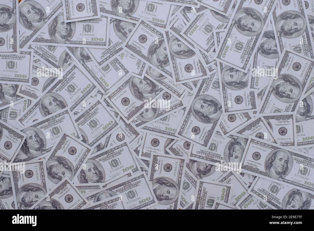 Group of money stack of 100 US dollars banknotes a lot of the ...