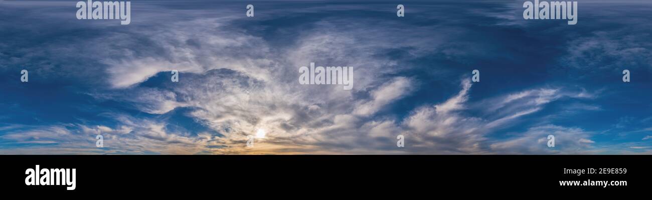 Sunset sky panorama with Cirrus clouds in Seamless spherical ...