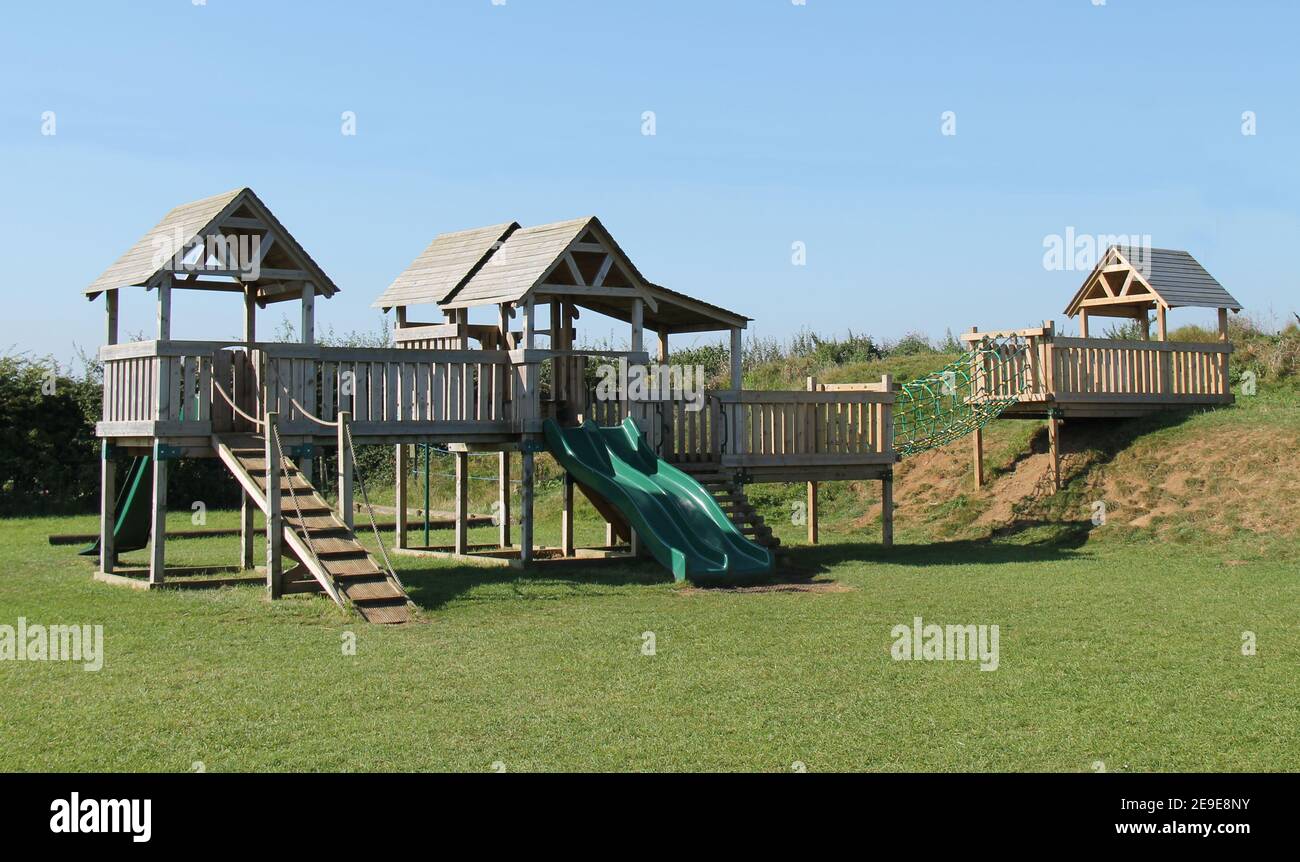 Large Wooden Activity Centre at a Childrens Playground Stock Photo - Alamy