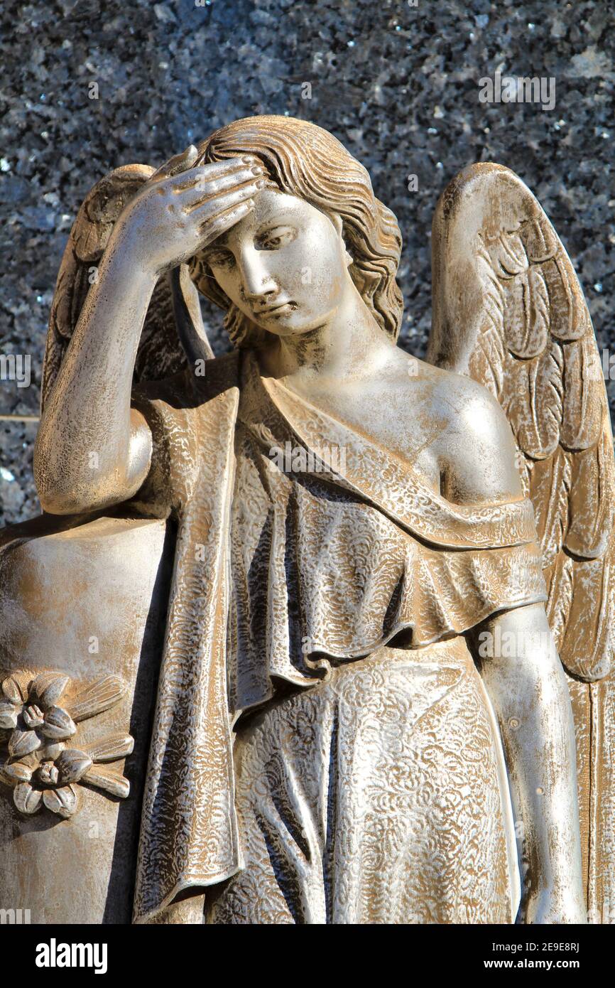 Metal Angel statue in a lonely cemetery in Spain Stock Photo - Alamy